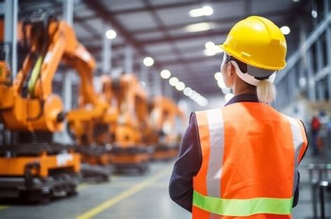 Premium Photo Factory Female Industrial Engineer Working With Automation Robot Arms Machine In
