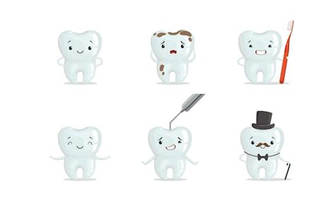 Premium Vector Cartoon Teeth Characters Collection Teeth Medical Treatment Concept