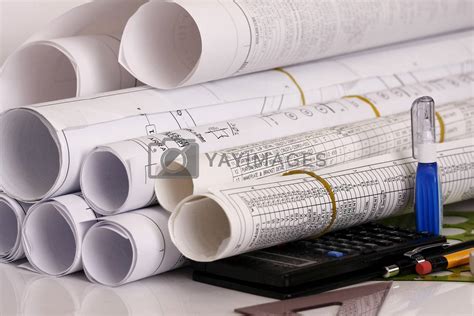 Engineering Rolled Drawings By Sacatani Vectors And Illustrations With