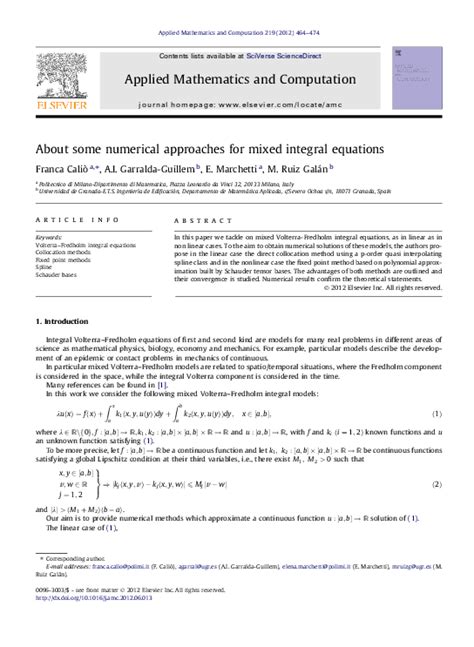 Pdf About Some Numerical Approaches For Mixed Integral Equations