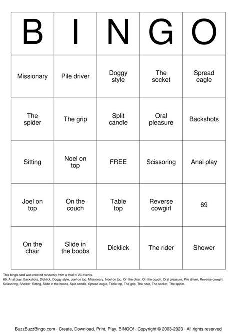 SEX Positions Bingo Cards To Download Print And Customize