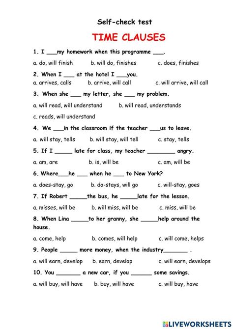 Time Clause Activity First Conditional Sentences