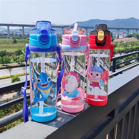 ขวดน้ำเด็กไปโรงเรียน กระติกน้ำ แก้วน้ำ ลายการ์ตูน พร้อมสายสะพาย หลอดเด้ง 450 Ml 500 Ml Daisy