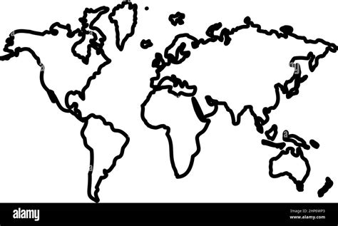 Map World Contour Outline Icon Black Color Vector Illustration Flat Style Image Stock Vector