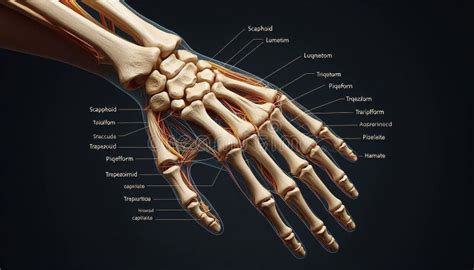 Anatomical Diagram Of Human Hand With Bones And Labels Stock