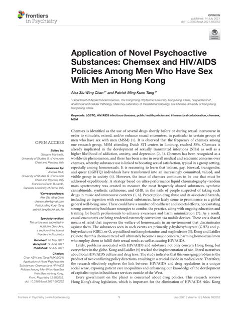Pdf Application Of Novel Psychoactive Substances Chemsex And Hiv