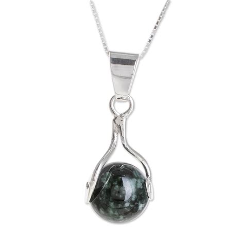 Novica Jade Pendant Necklace Dark Maya World
