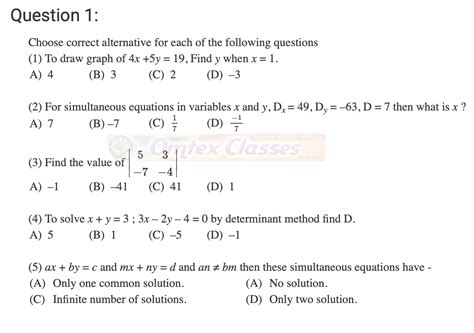 Education Problem Set Linear Equations In Two Variables SSC Maharashtra Th Standard