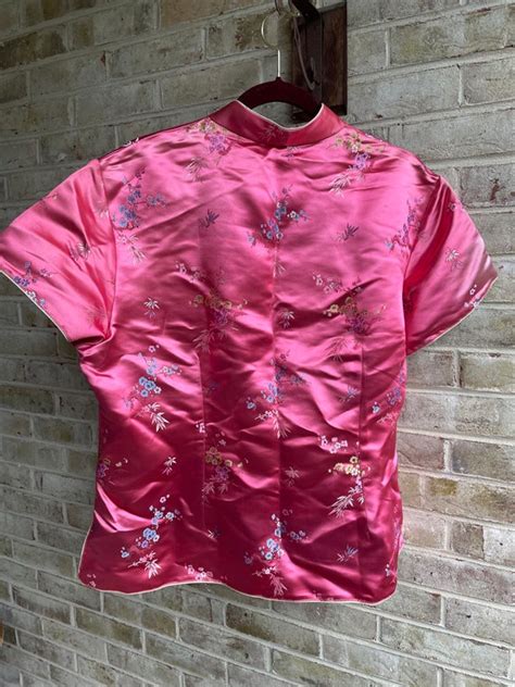 Plus Size Vintage Silk Satin Blouse Rose Pink Panda 1 Gem