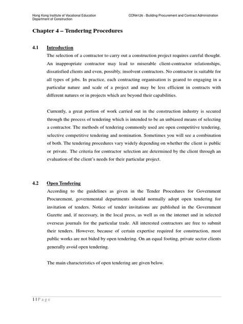 Ch4 Tendering Procedures Pdf Procurement Employment