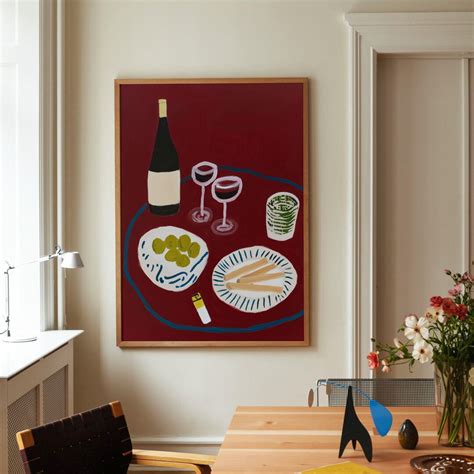 Wine Still Life Wall Art Kitchen Food Illustration Print Etsy