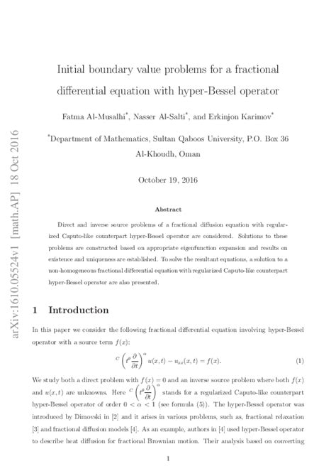 pdf initial boundary value problems for a fractional differential equation with hyper bessel