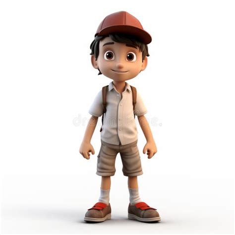 Realistic 3d Render Of Cartoon Character Ethan In Hat And Shorts Stock