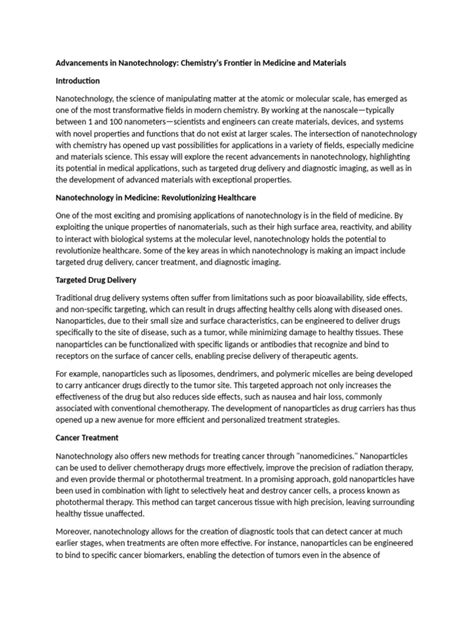 Advancements In Nanotechnology Pdf Nanotechnology Nanomaterials