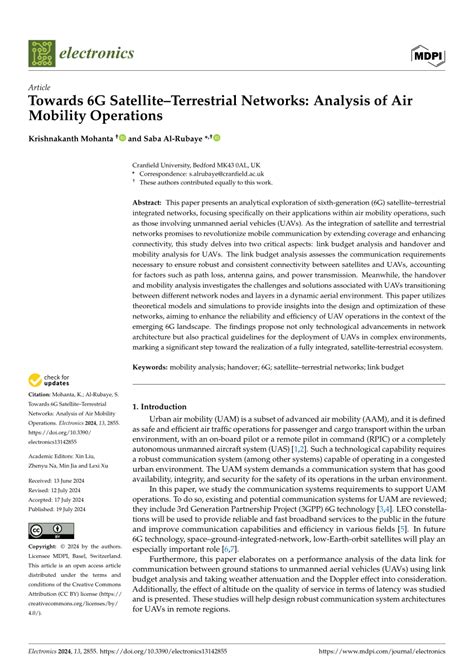 Pdf Towards 6g Satelliteterrestrial Networks Analysis Of Air Mobility Operations