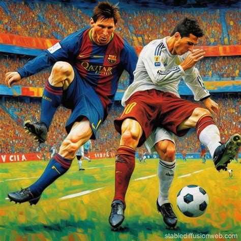 Lionel Messi And Cristiano Ronaldo In A Van Gogh Painting Stable
