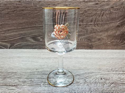 Vintage Rose Bouquet Wine Glasspink Rosesgold Rimwater Etsy