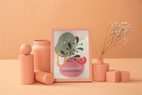 Premium Psd Apricot Color Frame Mockup Design