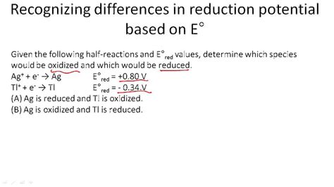 Standard Reduction Electrode Potentials Example 1 Video