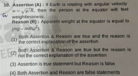 Assertion A If Earth Is Rotating With Angular Velocity Omega Sqrt