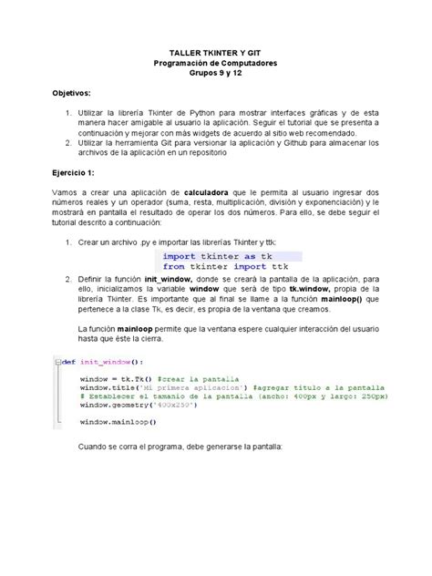 Taller Tkinter Y Git Pdf Ciencias De La Computación Software