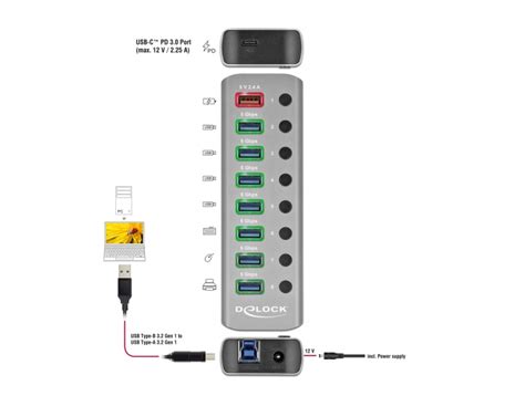 Delock Products 63264 Delock Usb 32 Gen 1 Hub With 7 Ports 1 Fast