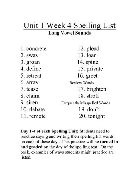 Unit Week Spelling List