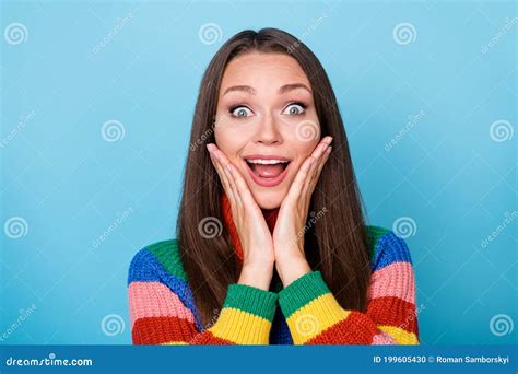 Portrait Of Astonished Crazy Positive Girl Impressed Incredible Novelty