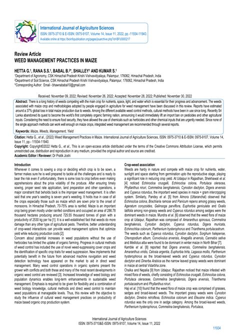 Pdf Weed Management Practices In Maize A Review