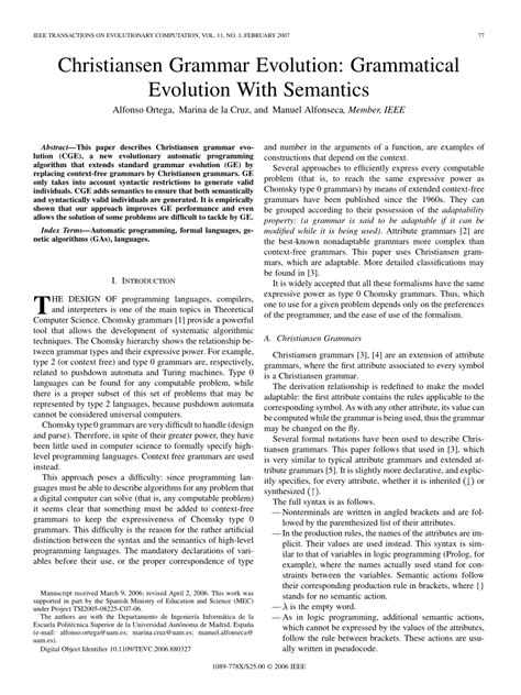Pdf Christiansen Grammar Evolution Grammatical Evolution With Semantics