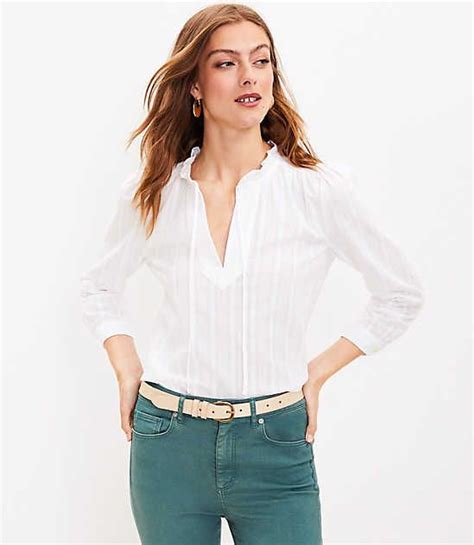 Striped Ruffle Tie Neck Blouse Women White Blouse Tie Neck Tops