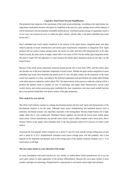 Capacitive Touch Panel Towards Simplification Pdf Smartphones Consumer Electronics
