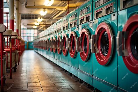 Premium Ai Image Industrial Laundromat A Row Of Public Laundry