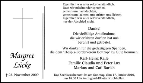 Traueranzeigen Von Margret Lücke Trauer In Nrwde
