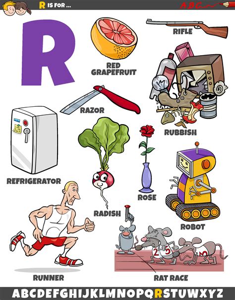 Letter R Set With Cartoon Objects And Characters 39610806 Vector Art At