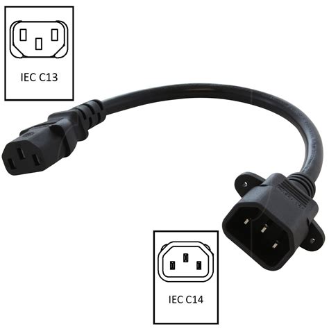 1ft 13a Iec C14 Sheet E It Plug With Mounting Holes To Iec C13