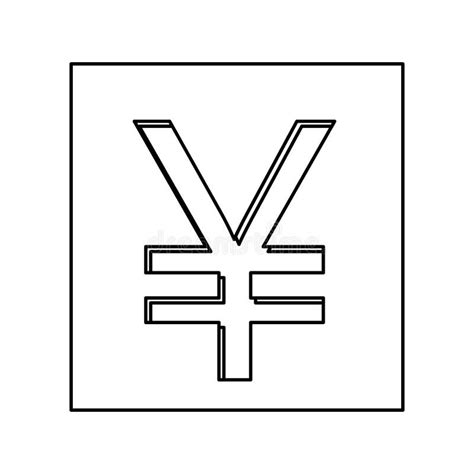 Monochrome Contour With Currency Symbol Of China In Square Stock