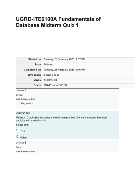 Ugrd Ite6100a Fundamentals Of Database Midterm Quiz 1 Ugrd Ite6100a Fundamentals Of Database