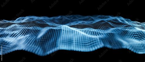 Illustration Of Abstract Blue Wireframe Sound Waves Visualization Of Frequency Signals Or Audio