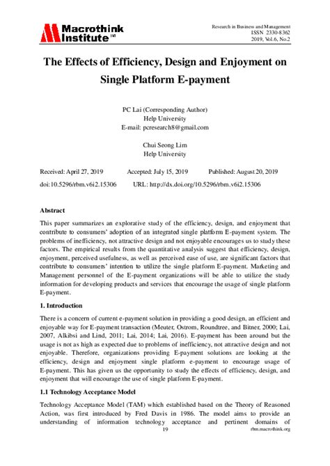 Pdf The Effects Of Efficiency Design And Enjoyment On Single Platform E Payment