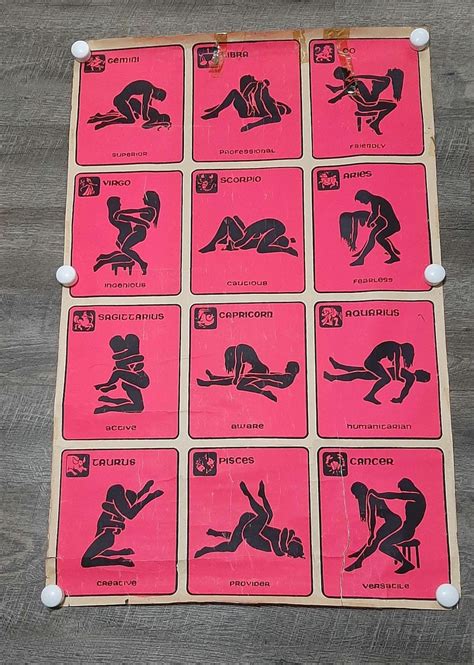 Sex Positions Zodiac Astrology Chart S Original Blacklight Vintage
