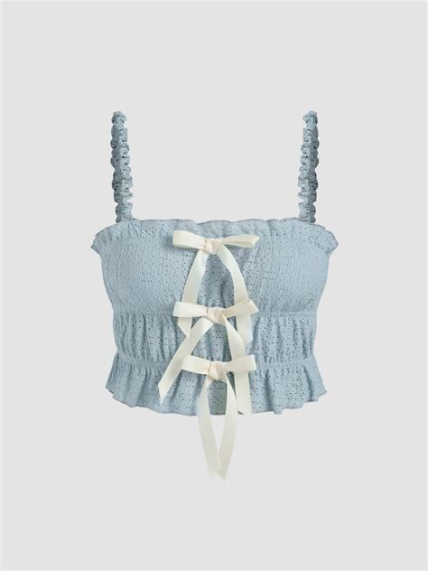 Jacquard Lace Jacquard Bowknot Crop Top For Daily Casual