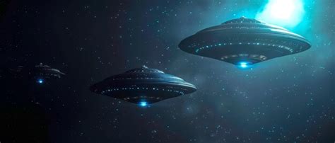 Three Alien Spacecraft Flying In The Night Sky Premium Ai Generated Image