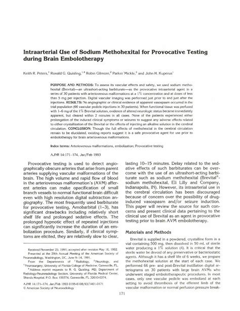 Pdf Intraarterial Use Of Sodium Methohexital For Provocative