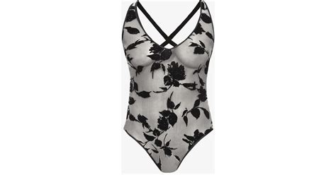 Aubade Lace Belle De Nuit Floral Embroidered Stretch Mesh Body In Black