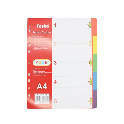 Divider 5 Tab Coloured Board Foska Razor Stationery