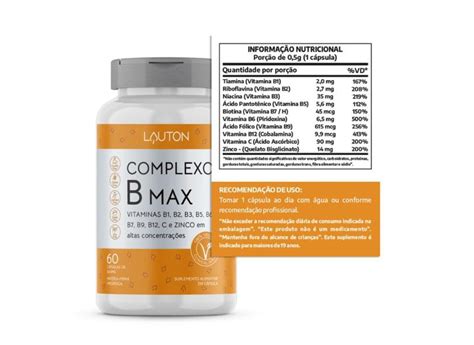 Complexo B Max c Zinco Premium Lauton Vegano Kit 2 Biotina Ácido