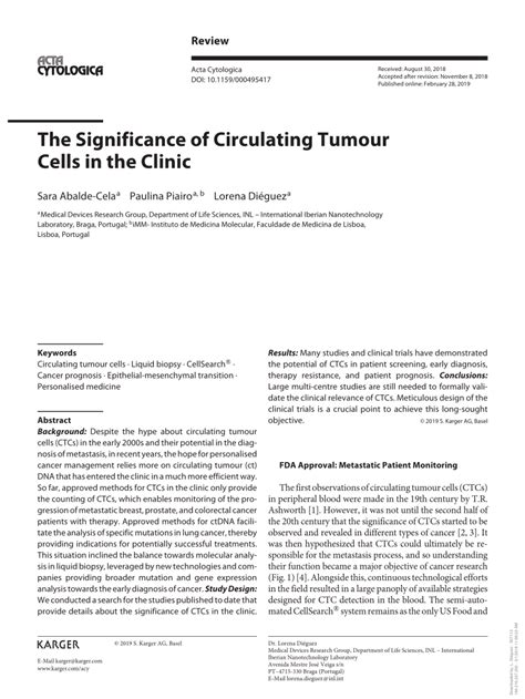 Pdf The Significance Of Circulating Tumour Cells In The Clinic