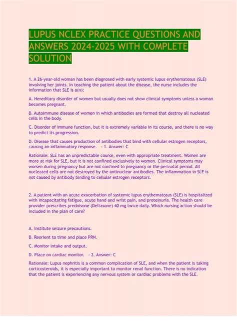 Lupus Nclex Practice Questions And Answers With Complete Solution