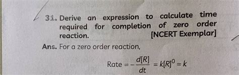 Derive An Expression To Calculate Time Required For Completion Of Zer